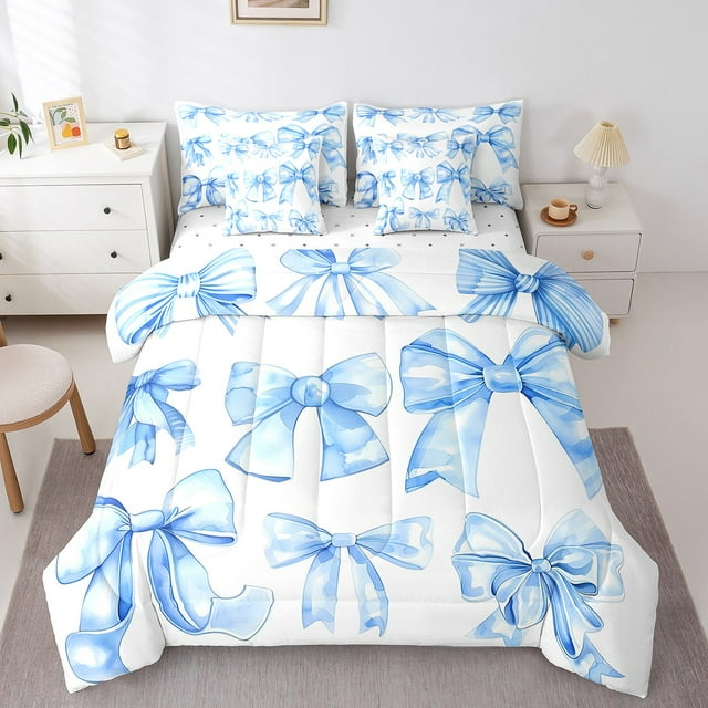 Erosebridal Blue Bowknot Bed in a Bag Full size, Cartoon Ribbon Bed Set ...