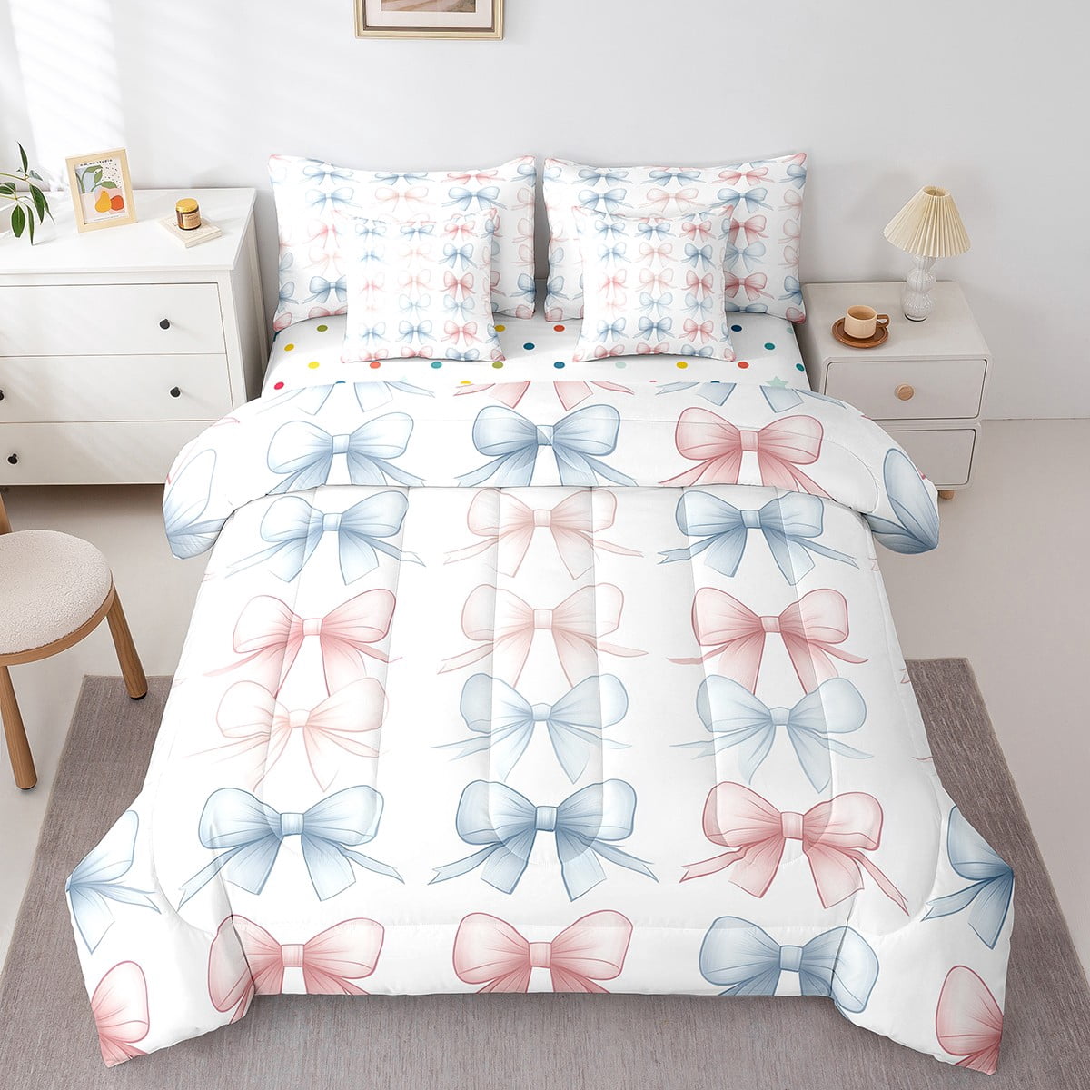 Erosebridal Blue Bowknot Bedding Sets Twin Size,Cartoon Bow Comforter ...