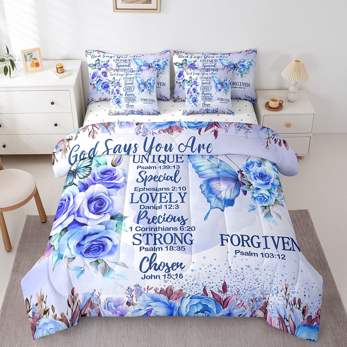 Erosebridal Blue Butterfly Bedding Queen Size, Inspirational Quotes ...