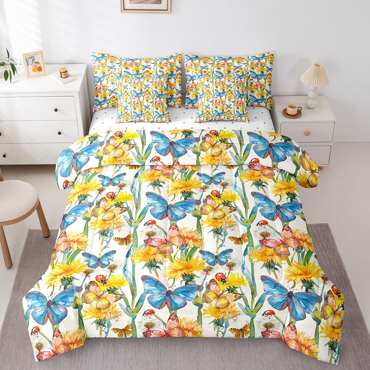 Erosebridal Blue Butterfly Bedding Sets Full Size,Botanical Flower ...