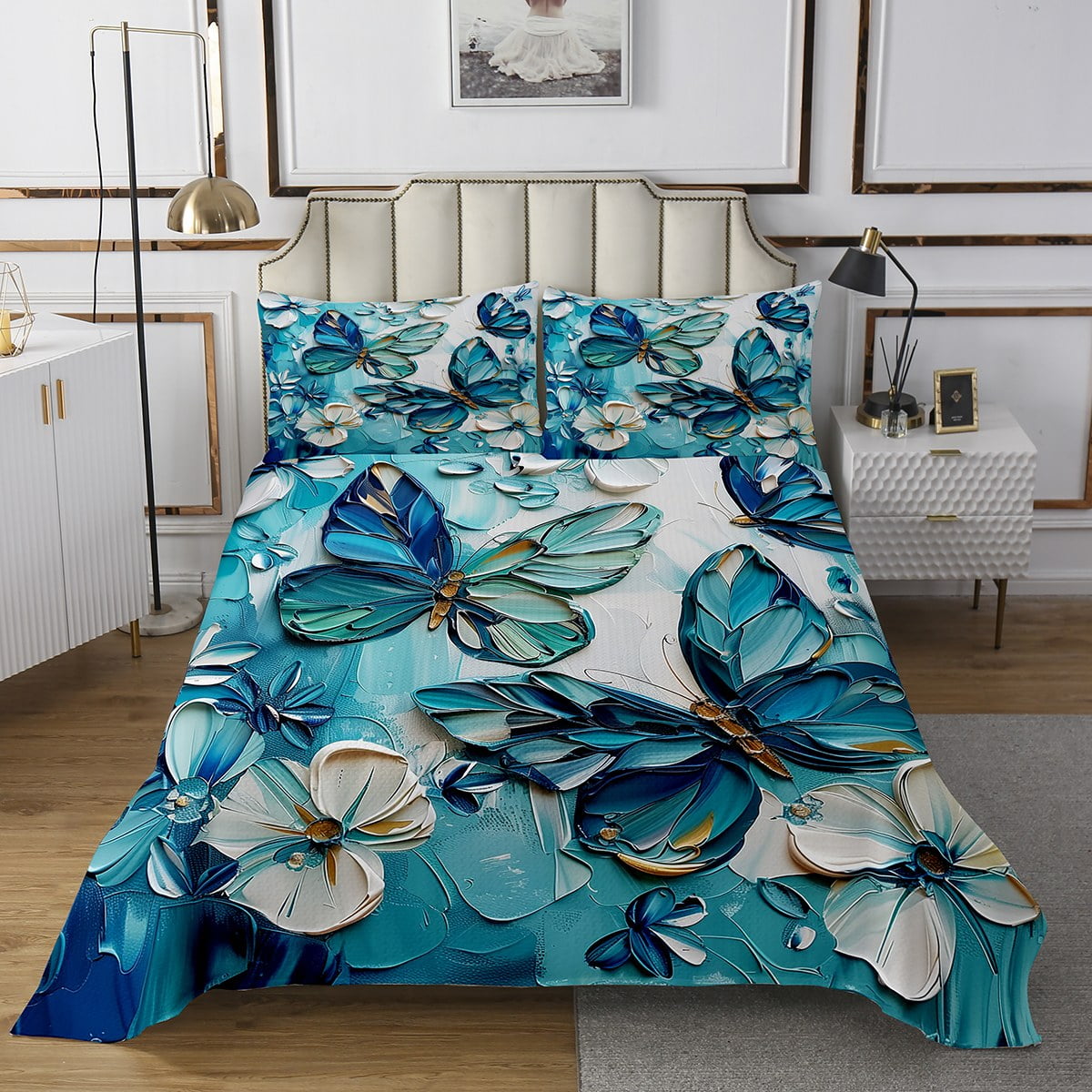 Erosebridal Blue Butterfly Bedspread Sets Twin Size, Oil Painting Bed ...