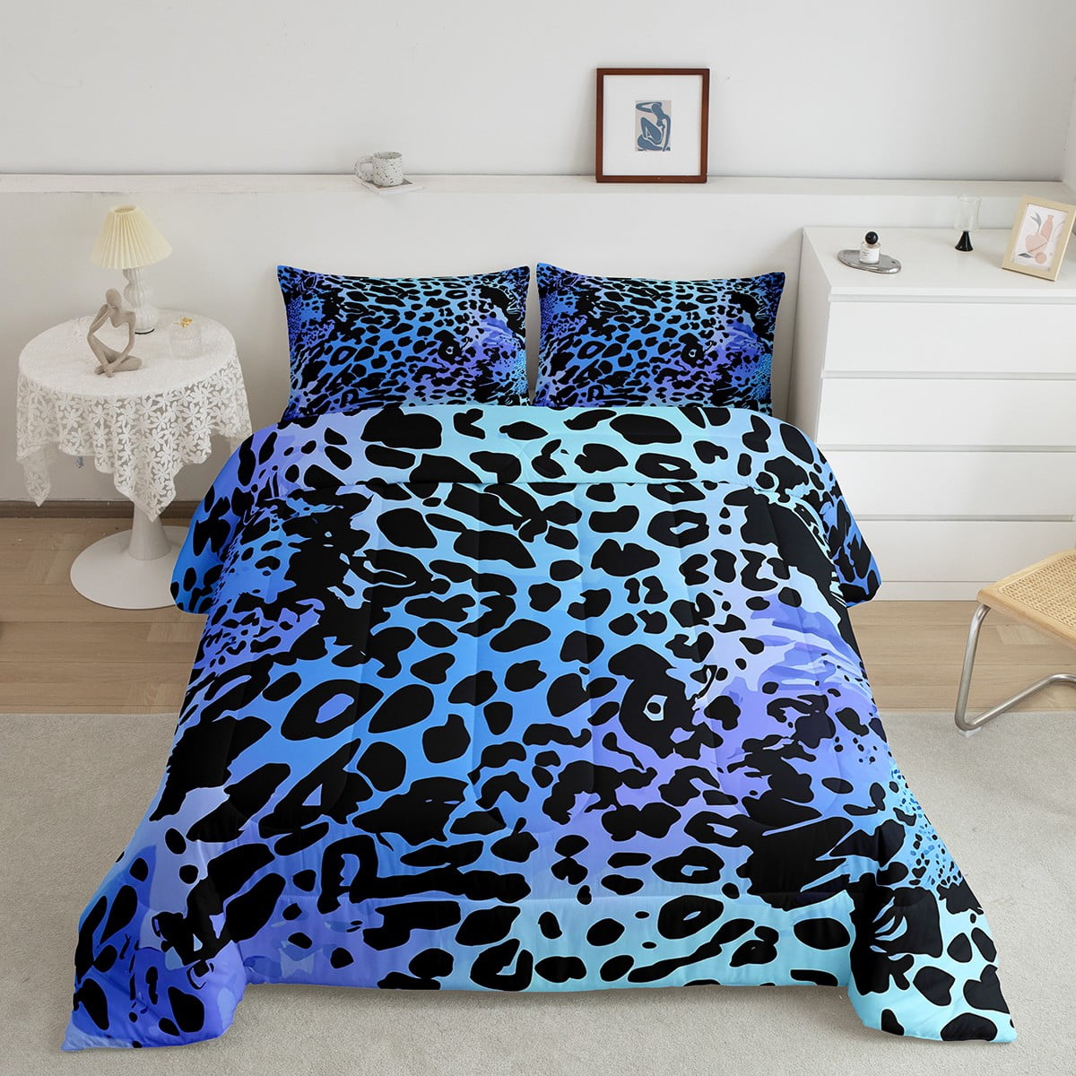 Erosebridal Blue Cheetah Print Bedding Sets Twin with Comforter, Modern ...