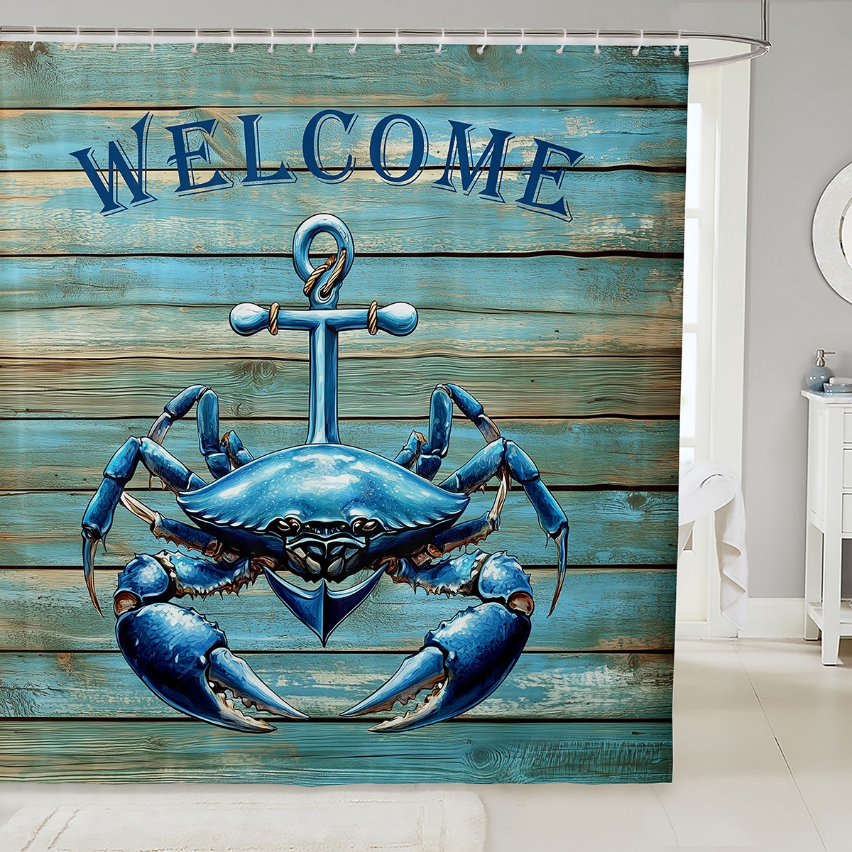 Erosebridal Blue Crab Bathroom Curtain 72x84, Vintage Anchor Shower ...