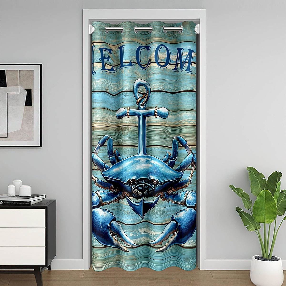 Erosebridal Blue Crab Door Curtain Panel 52x80, Vintage Anchor Room ...