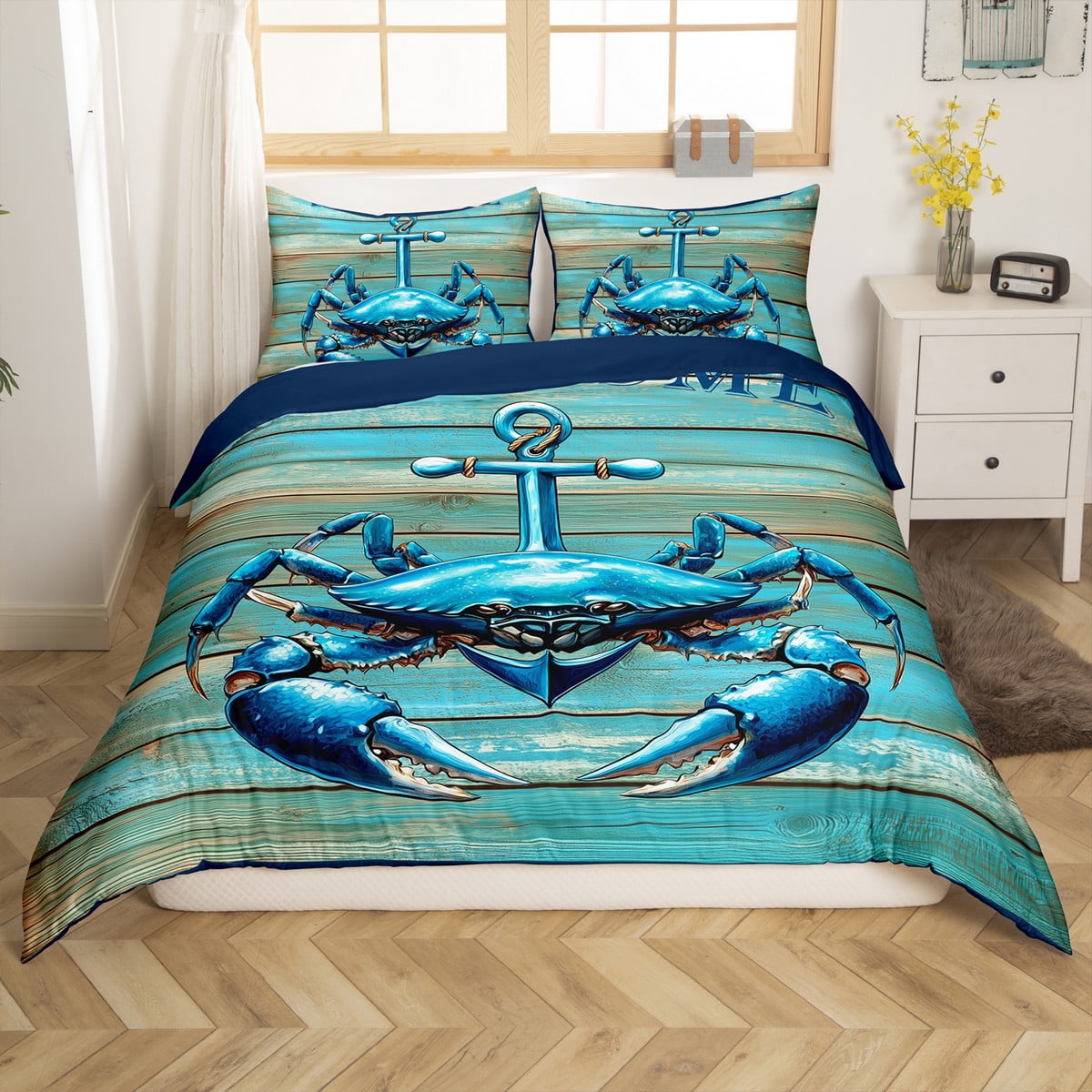 Erosebridal Blue Crab Duvet Cover Twin, Vintage Anchor Bedding Sets ...