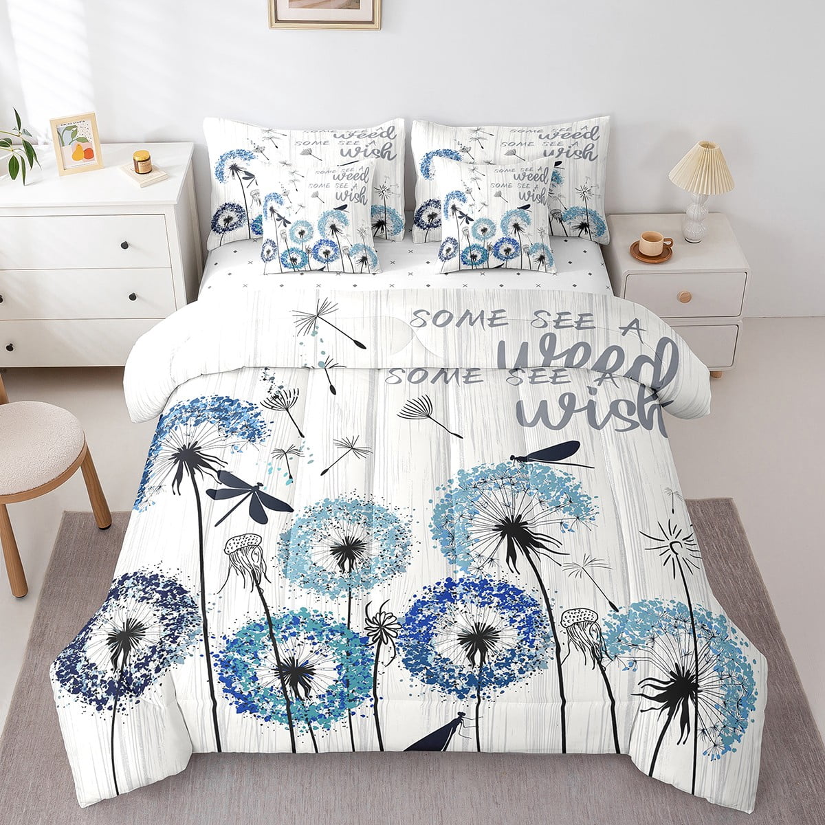 Erosebridal Blue Dandelion Bed in a Bag Full size, Lake House Bedding ...