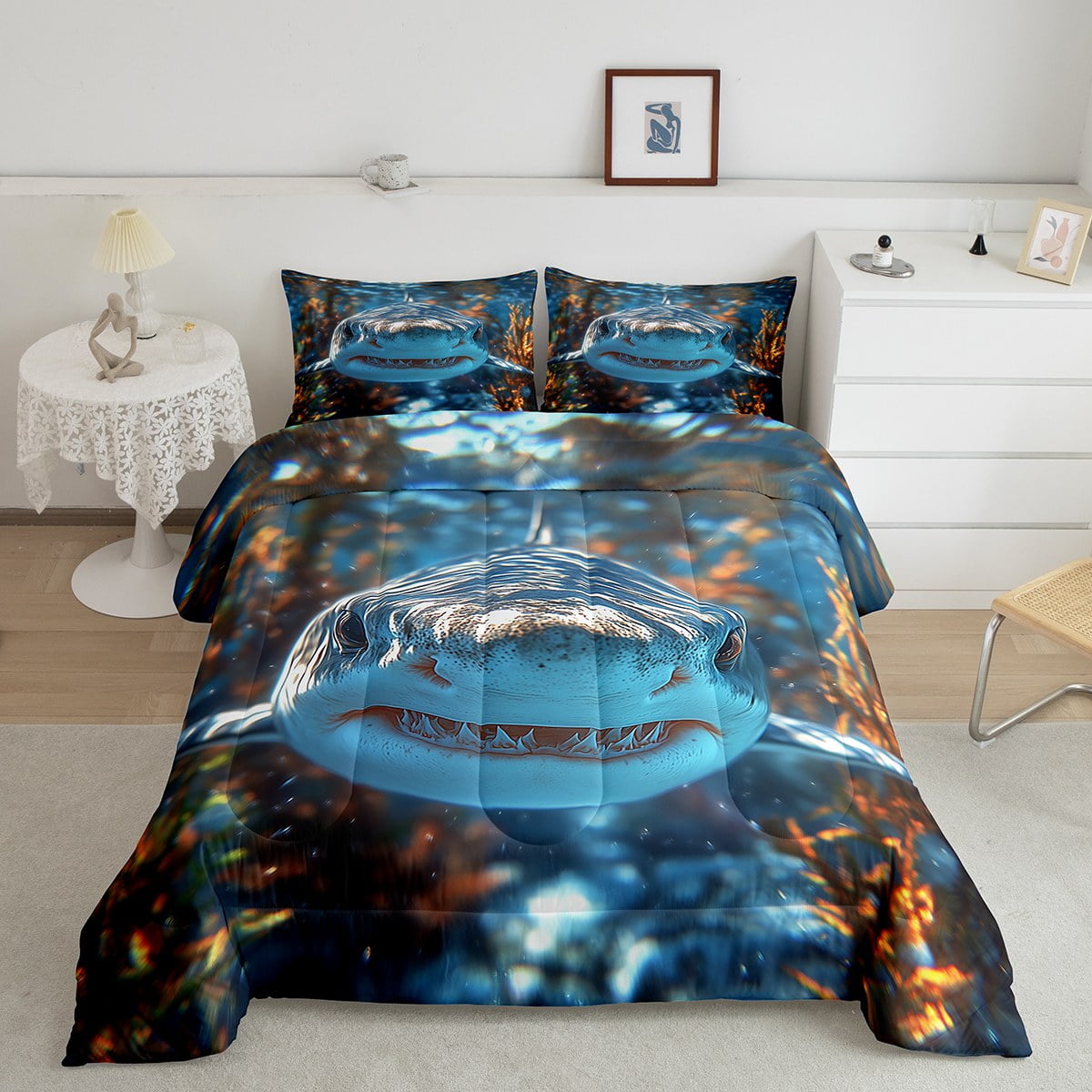 Erosebridal Kawaii Shark Bedding Sets Queen with Comforter, Funny ...