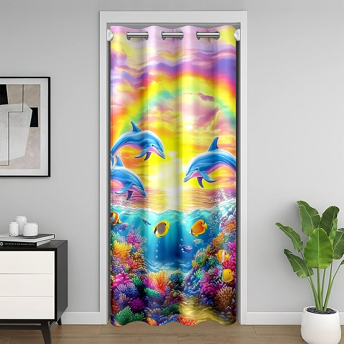 Erosebridal Blue Dolphin Door Curtain For Doorways 52x84, Colorful ...