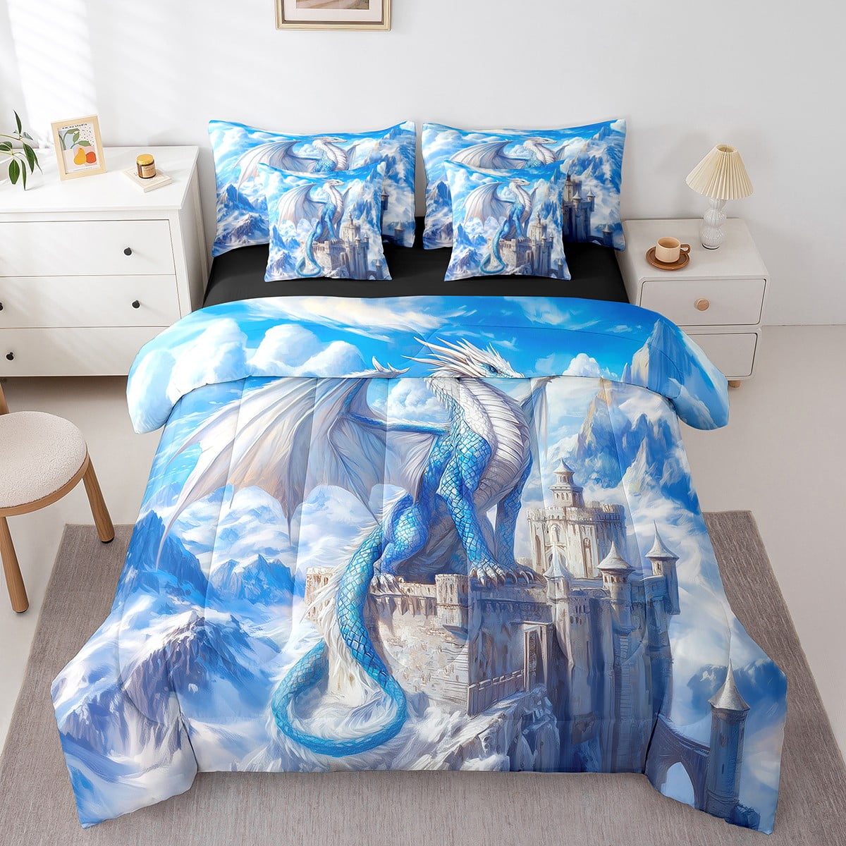 Erosebridal Blue Dragon Bedding King Size, Western Castle Bedding Sets ...