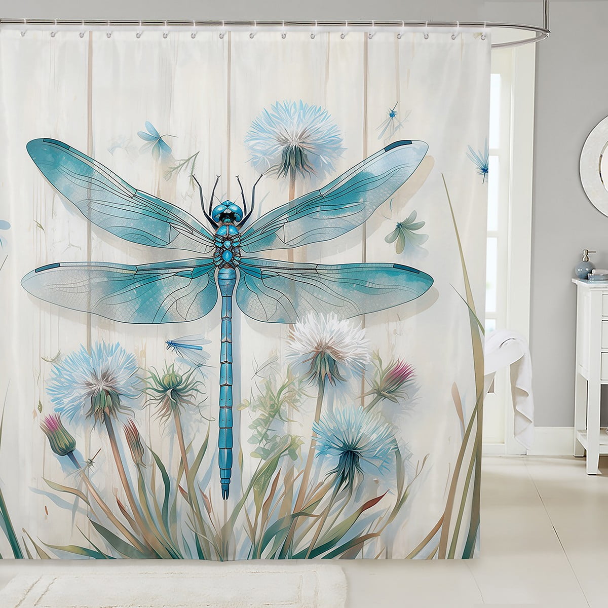 Erosebridal Blue Dragonfly Shower Curtain 72x72,Flower Dandelion Bath ...