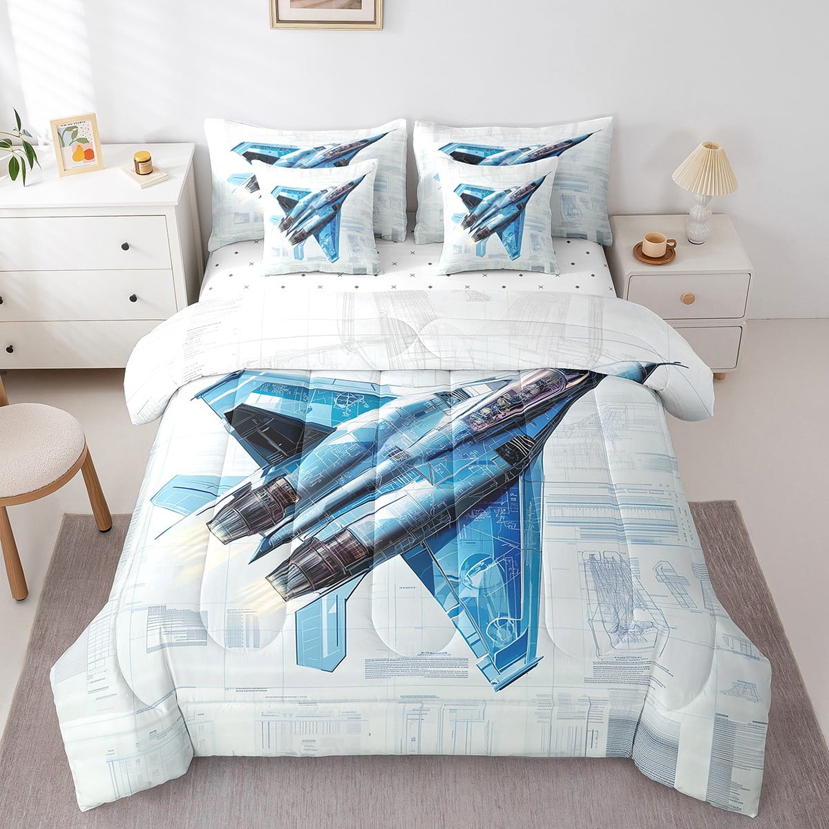Erosebridal Blue Fighter Plane Bedding Sets Queen Size , Airplane ...
