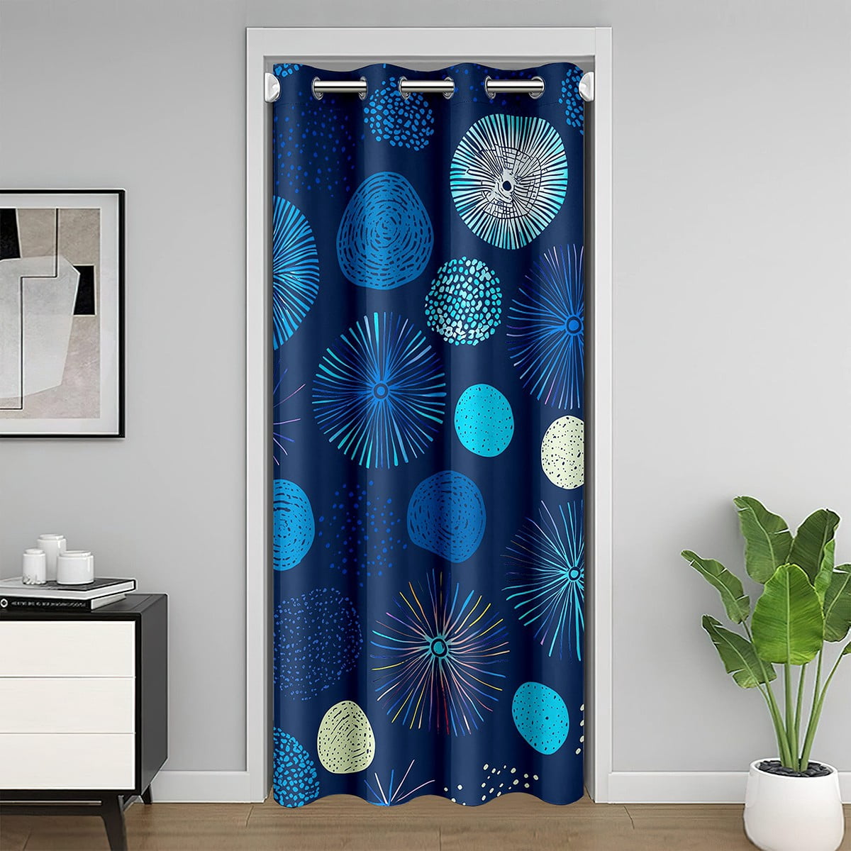 Erosebridal Blue Fireworks Door Curtain For Doorways 80"x59",Abstract ...