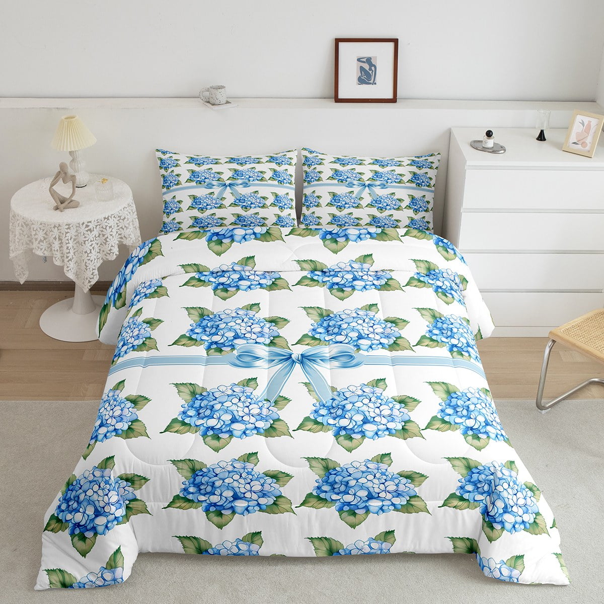 Erosebridal Blue Flower Bedding Twin Comforter Set, Retro Floral Down ...
