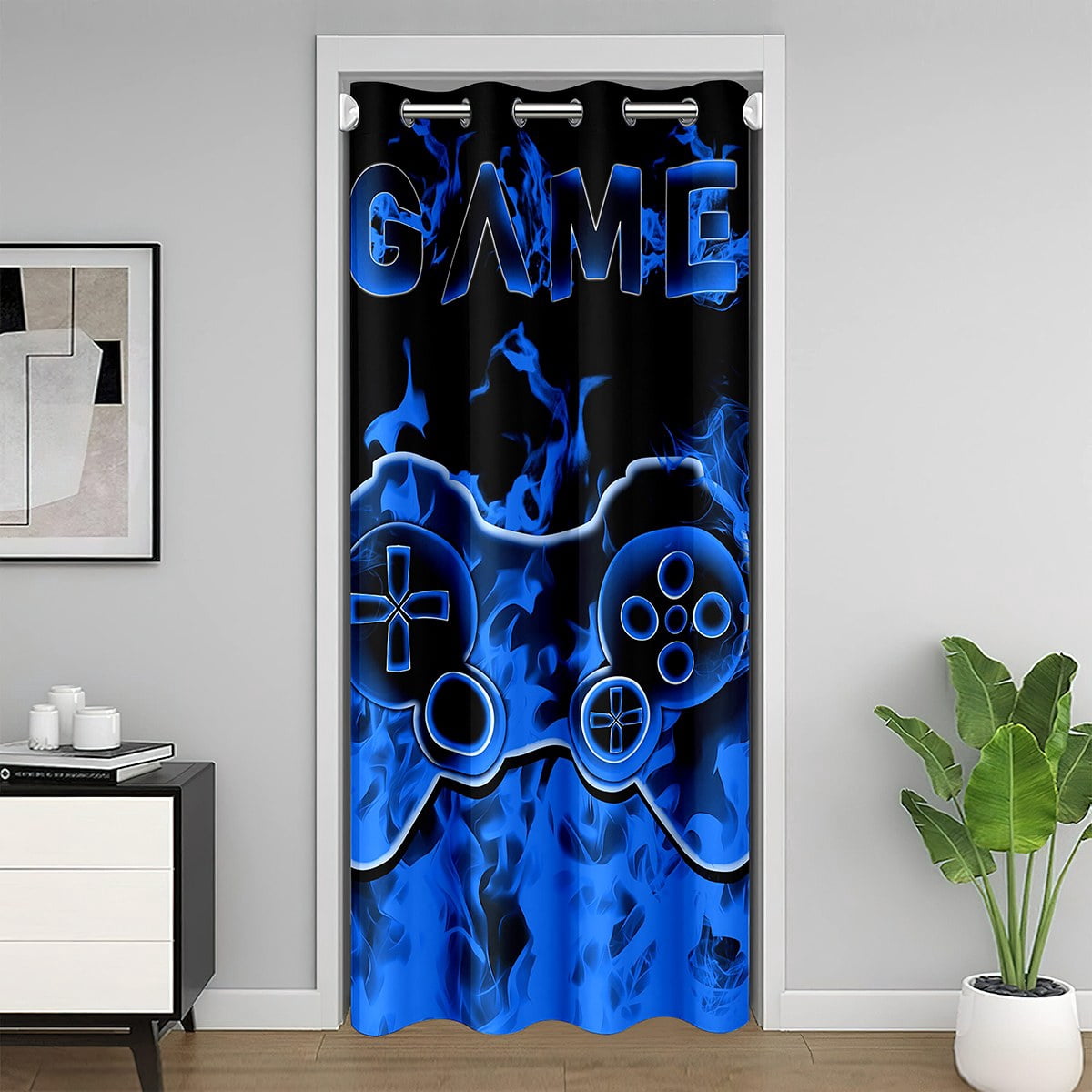 Erosebridal Blue Gamer Door Curtain For Door Window 80"x52",Gradient ...