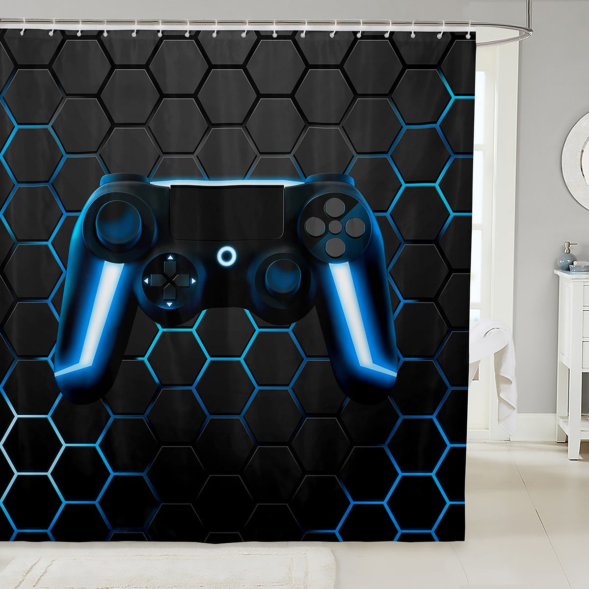Erosebridal Blue Gaming Fabric Shower Curtain Gamer Shower Curtain Game ...