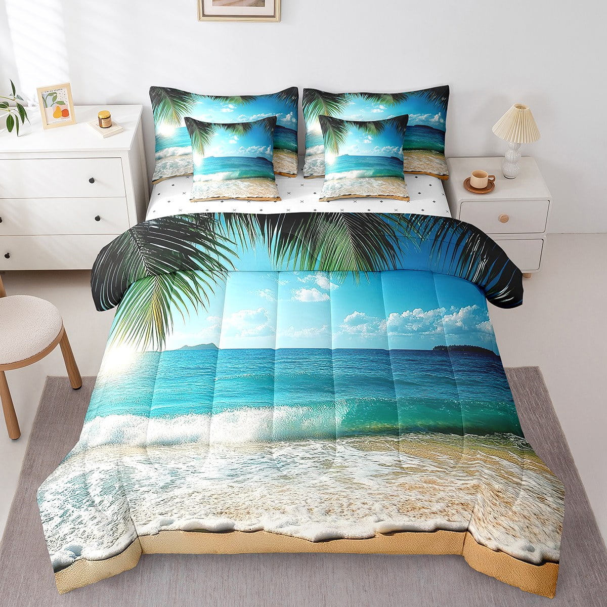 Erosebridal Blue Hawaiian Beach Bedding Queen Size,Summer Holiday Bed ...