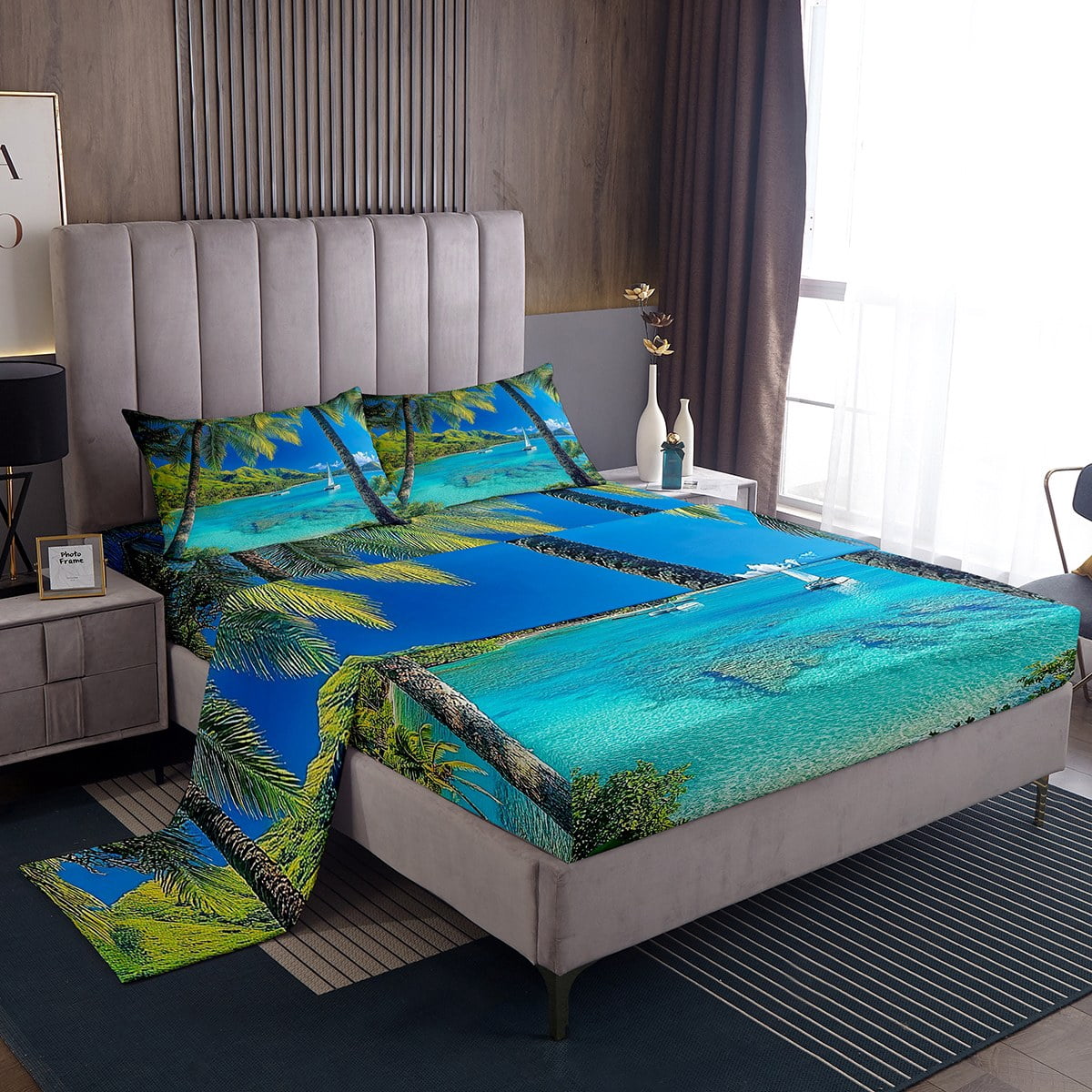 Erosebridal Blue Hawaiian Beach Full Sheet Sets,Summer Holiday Bedding ...