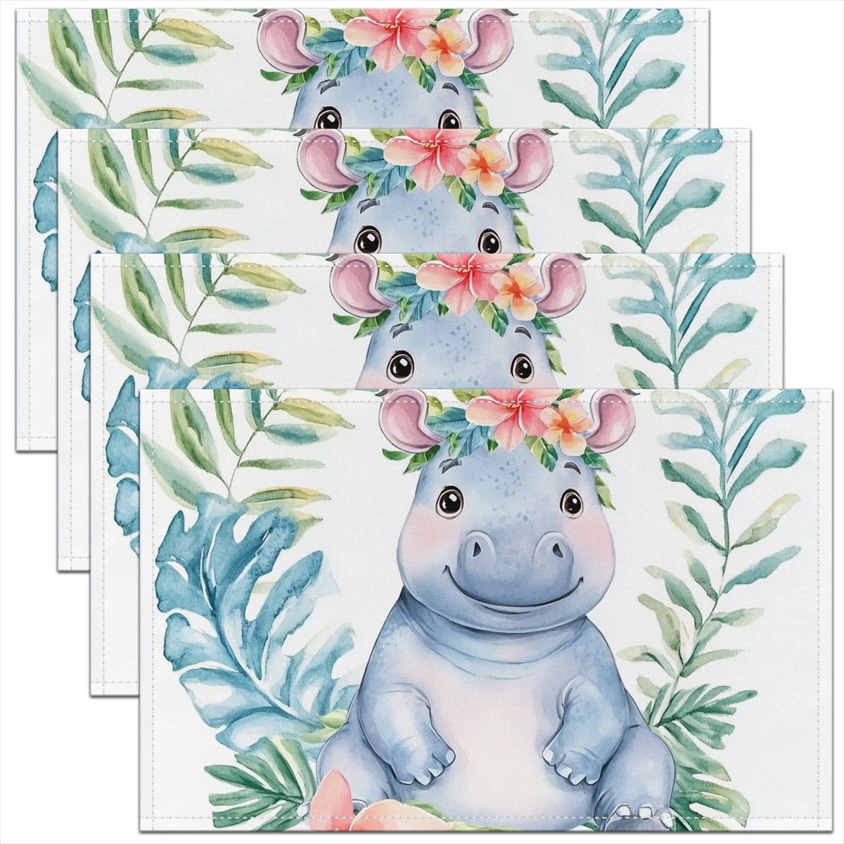 Erosebridal Blue Hippo Place Mats Set of 4 for in Door Dinning, Palm ...