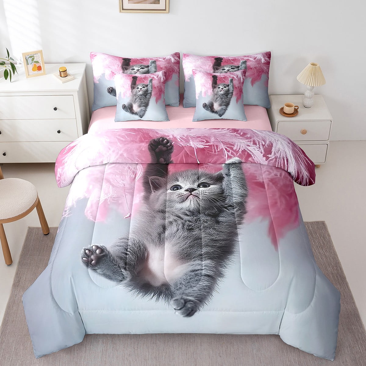 Erosebridal Blue Kitten Bed in a Bag Full size, Pet Lover Bedding Full ...