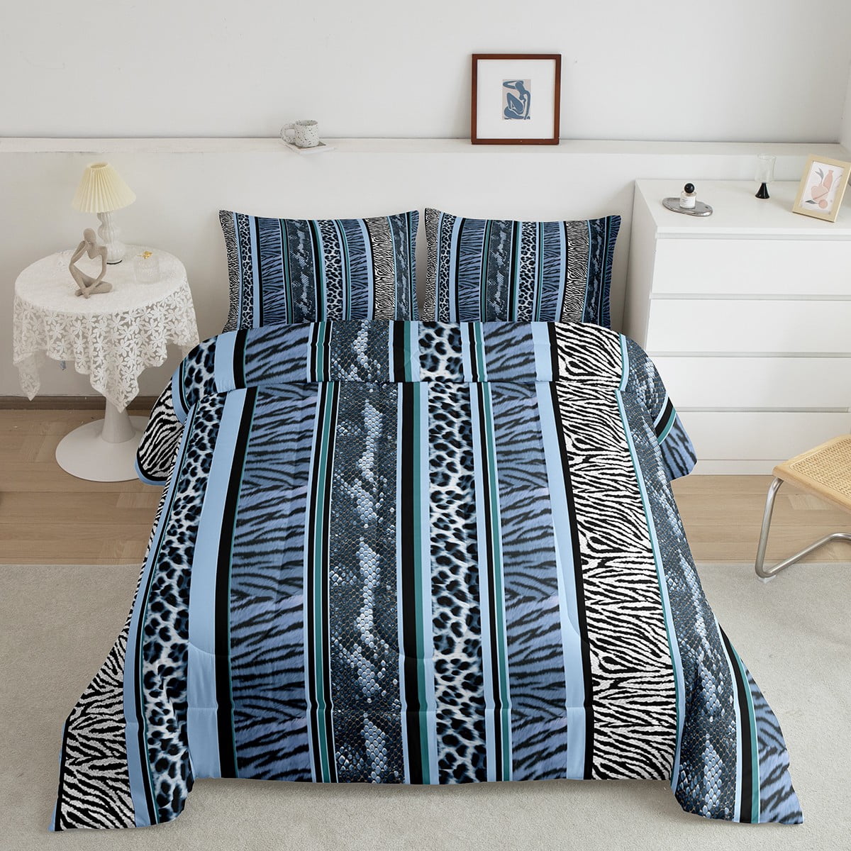 Erosebridal Blue Leopard Print Comforter Sets Twin Size, Wildlife ...