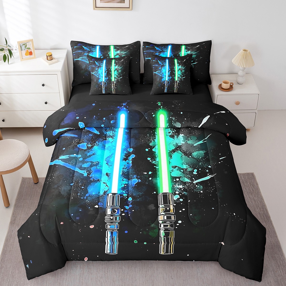 Erosebridal Blue Lightsaber Bedding Sets Queen Size, Games Neon Light ...