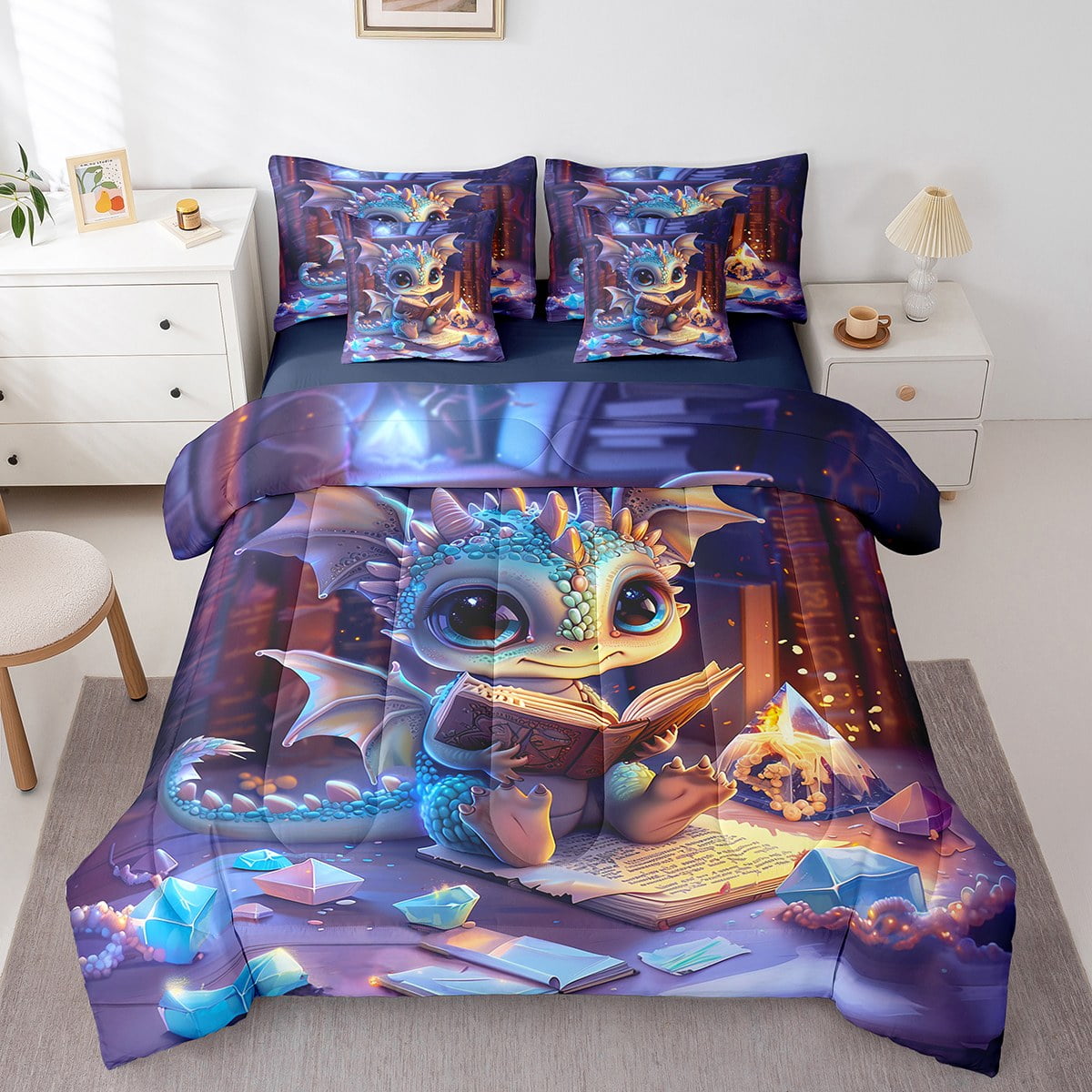 Erosebridal Blue Magical Dragon Bedding Sets Twin Size,Bling Crystal ...