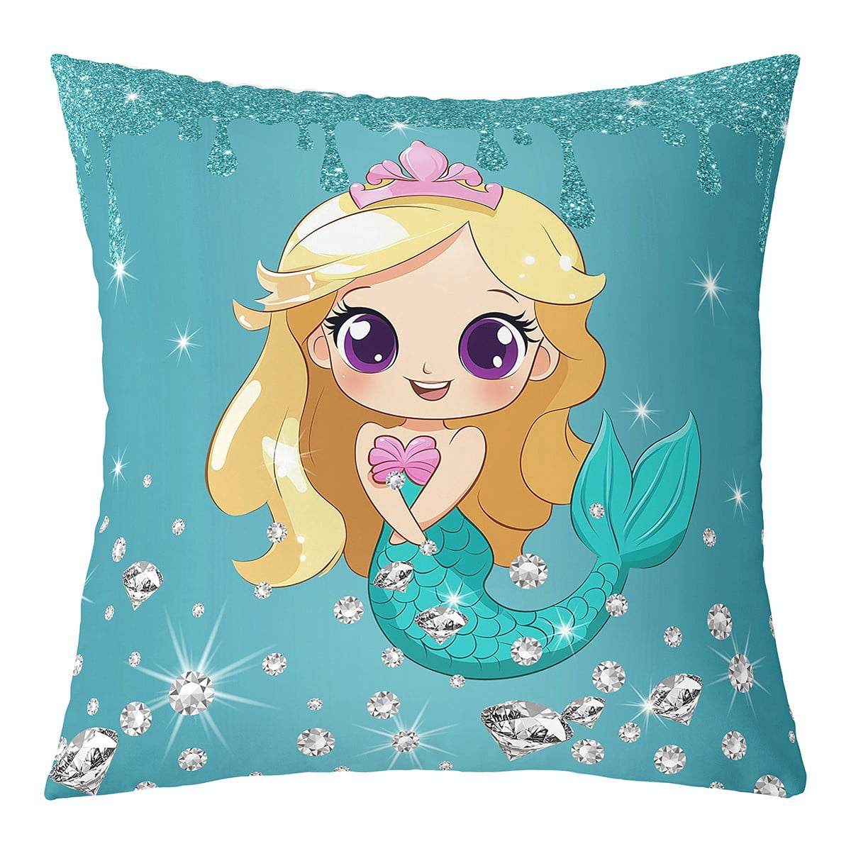 Erosebridal Blue Mermaid Throw Pillow Covers 16x16,Bling Sequin Print ...