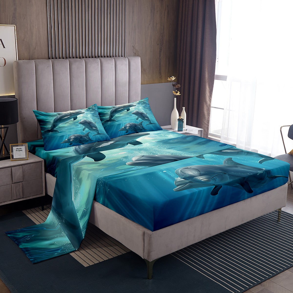 Erosebridal Blue Ocean Dolphin Sheet Set Twin Size Cute Dolphin Animal ...