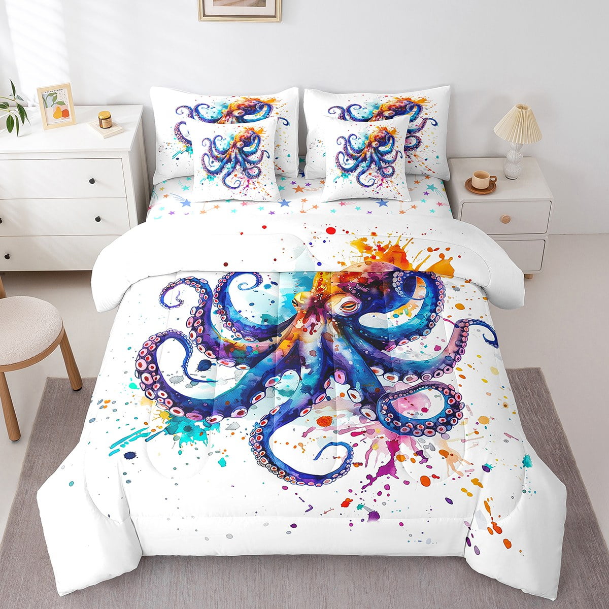 Erosebridal Blue Octopus Bedding Queen Size for Teens, Kawaii Animal ...