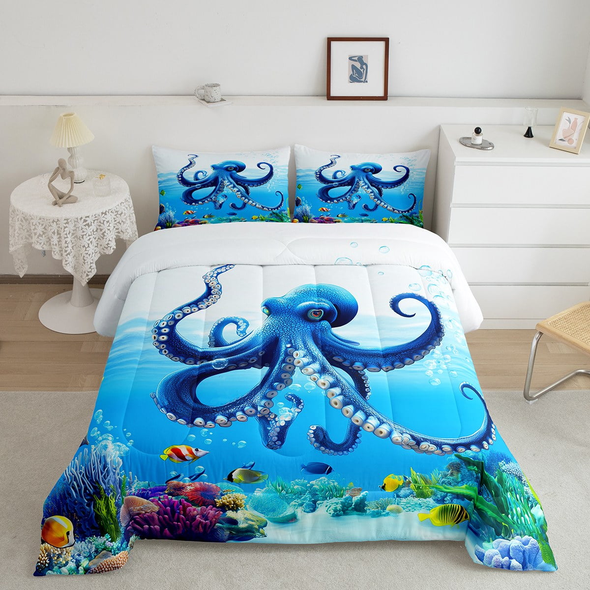 Erosebridal Blue Octopus Bedding Comforter Set, Underwater World Down ...