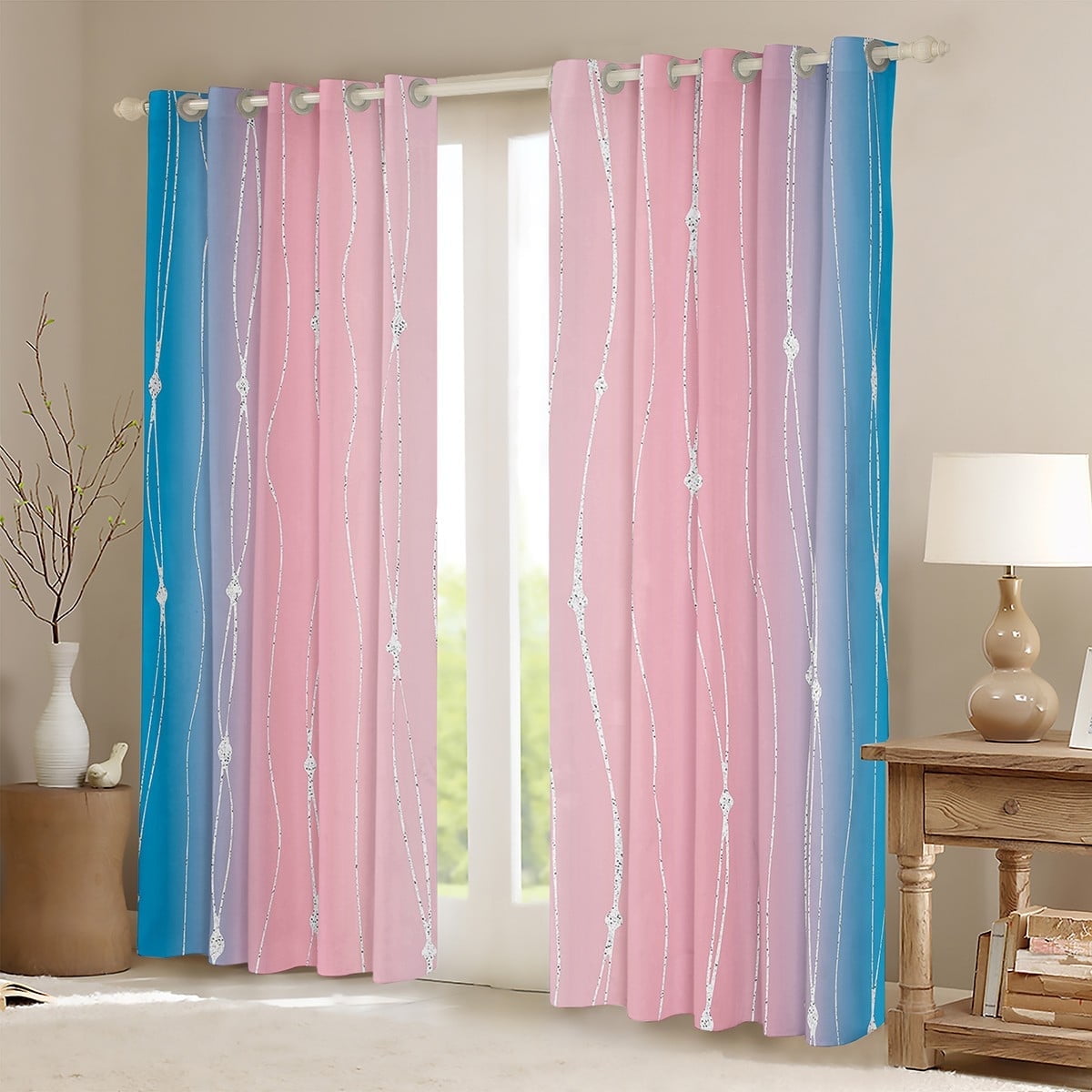Erosebridal Blue and Pink Gradient Curtains Watercolor Art 30%-50% ...