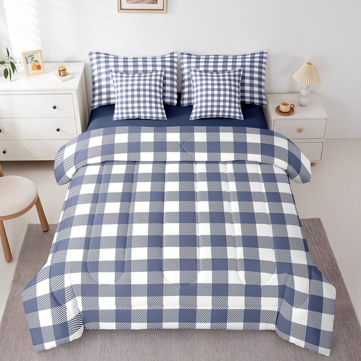 Erosebridal Blue Plaid Bedding Queen Size, Vintage Buffalo Bed Set ...