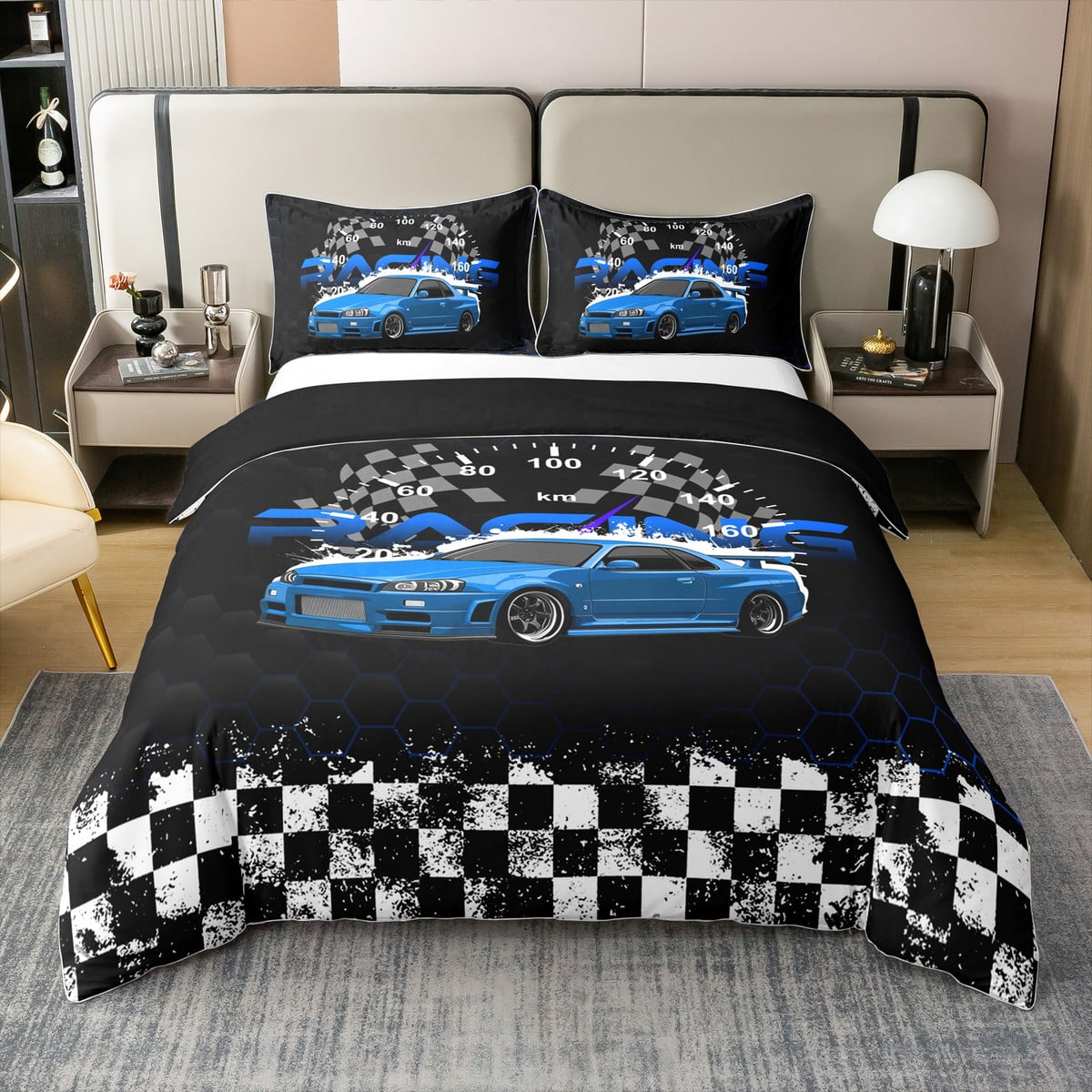 Erosebridal Blue Race Car Bedding Set Sports Car 100% Cotton Duvet ...