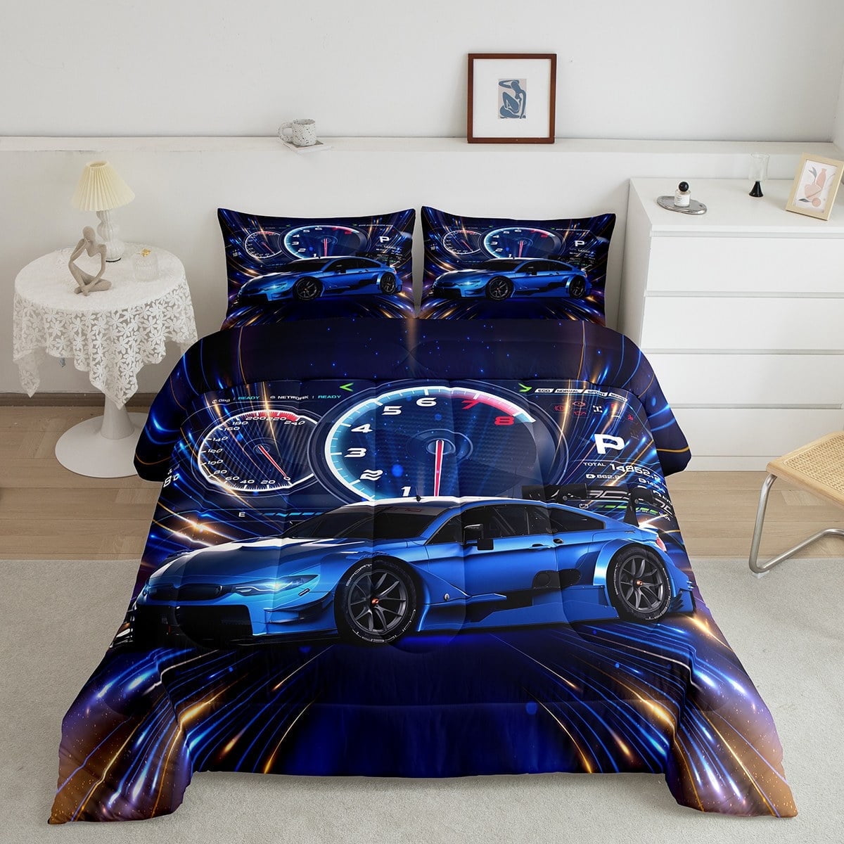 Erosebridal Blue Race Car Comforter Set Extreme Speed Sports Bedding ...