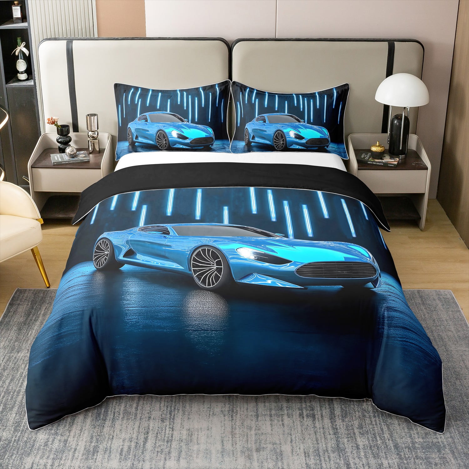 Erosebridal Blue Racing Car 100% Cotton Duvet Cover Queen Size, Race ...
