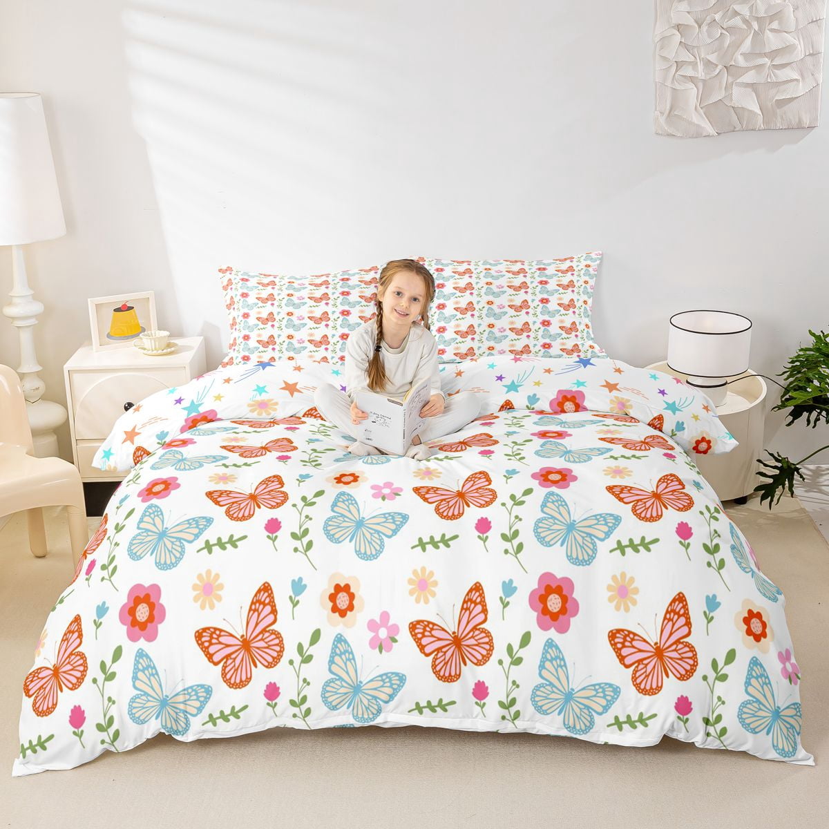 Erosebridal Blue Red Butterflies Queen Duvet Cover Set For Teens,Kawaii ...