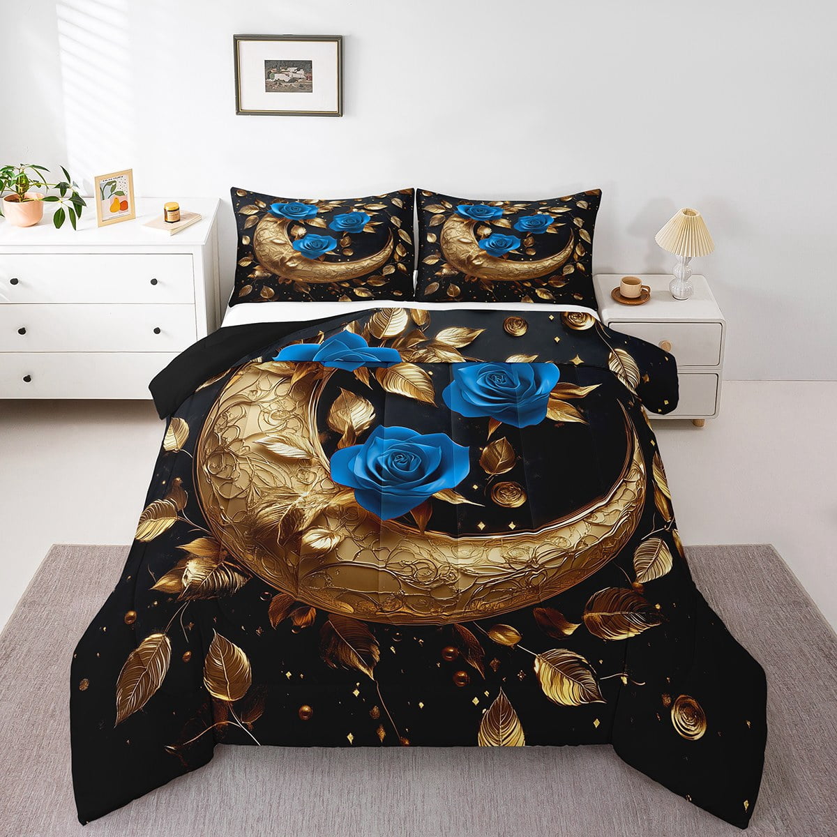 Erosebridal Blue Romantic Rose Comforter Sets Queen Size, Valentines ...