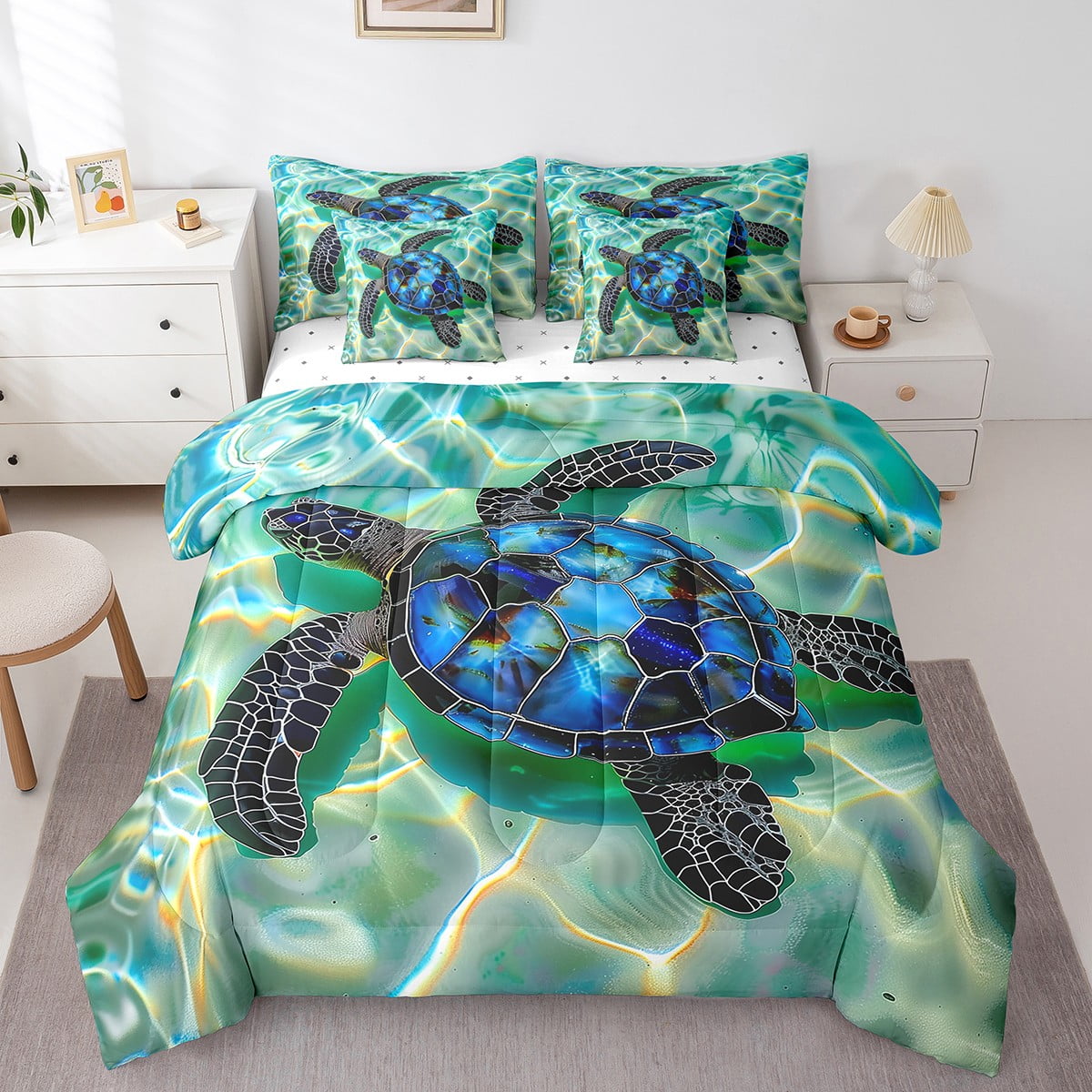 Erosebridal Blue Sea Turtle Bedding Twin Size, Cartoon Animal Bedding ...