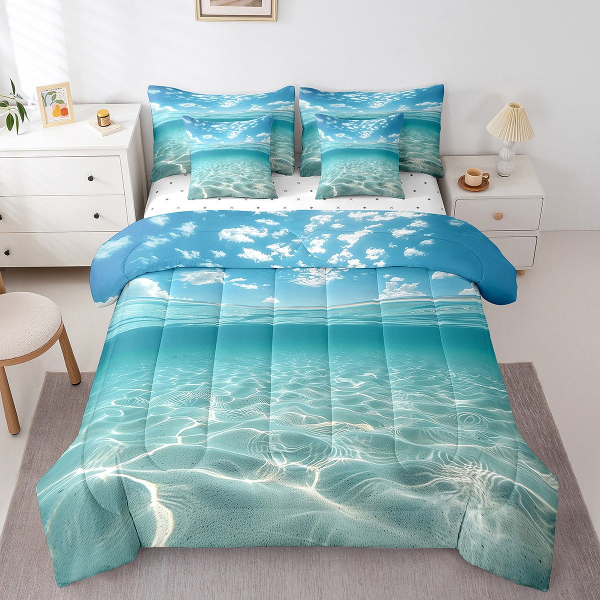 Erosebridal Blue Sea Water Bedding Sets King Size, Nature Scenery ...