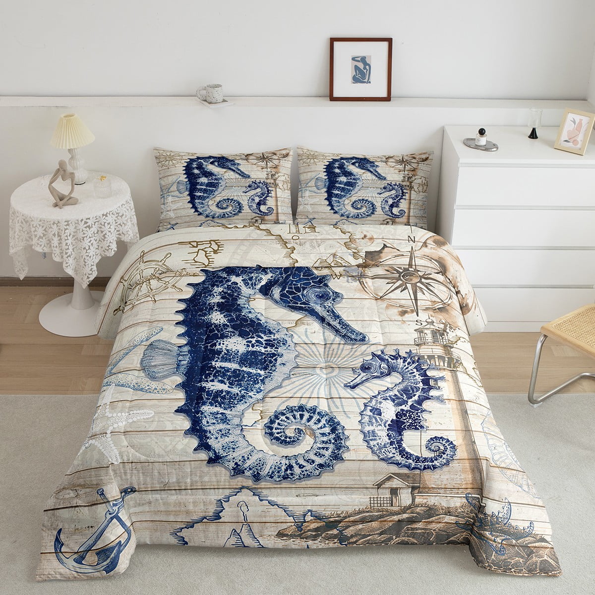 Erosebridal Blue Seahorse Bedding Full Comforter Set, Old Barn Door ...