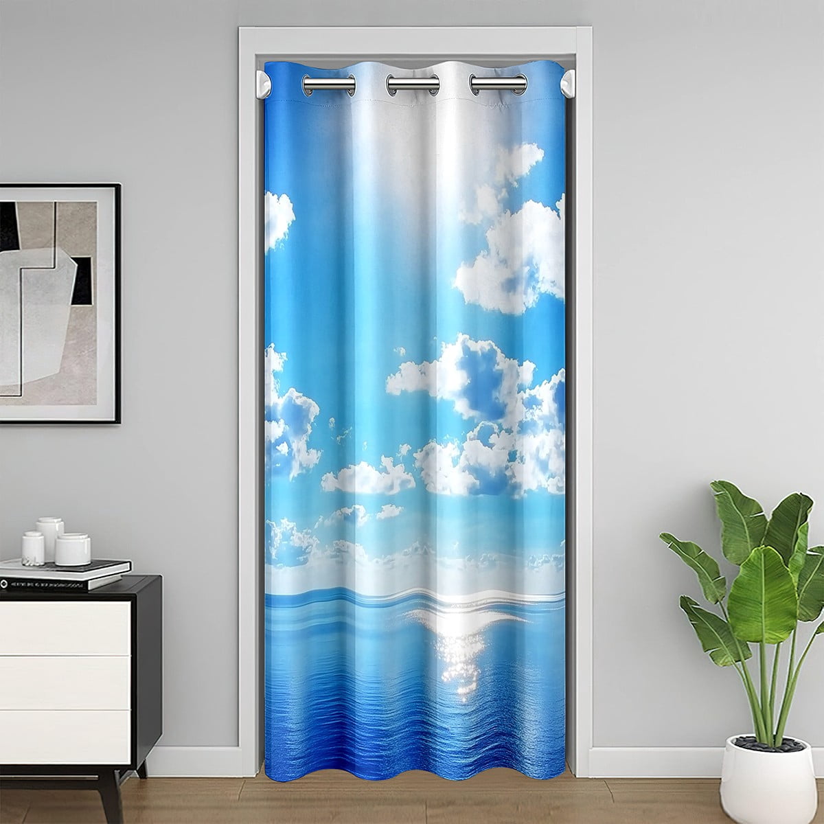 Erosebridal Blue Sky Door Curtain For Door Window 80"x52",Ocean Sea ...