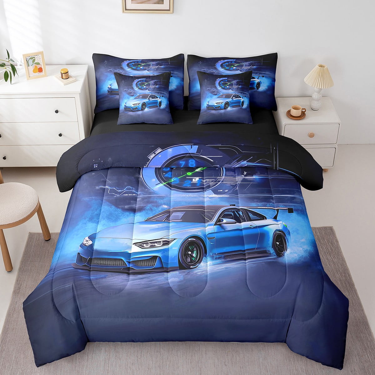 Erosebridal Blue Speed Race Car Bedding Twin Size, Sports Car Comforter ...