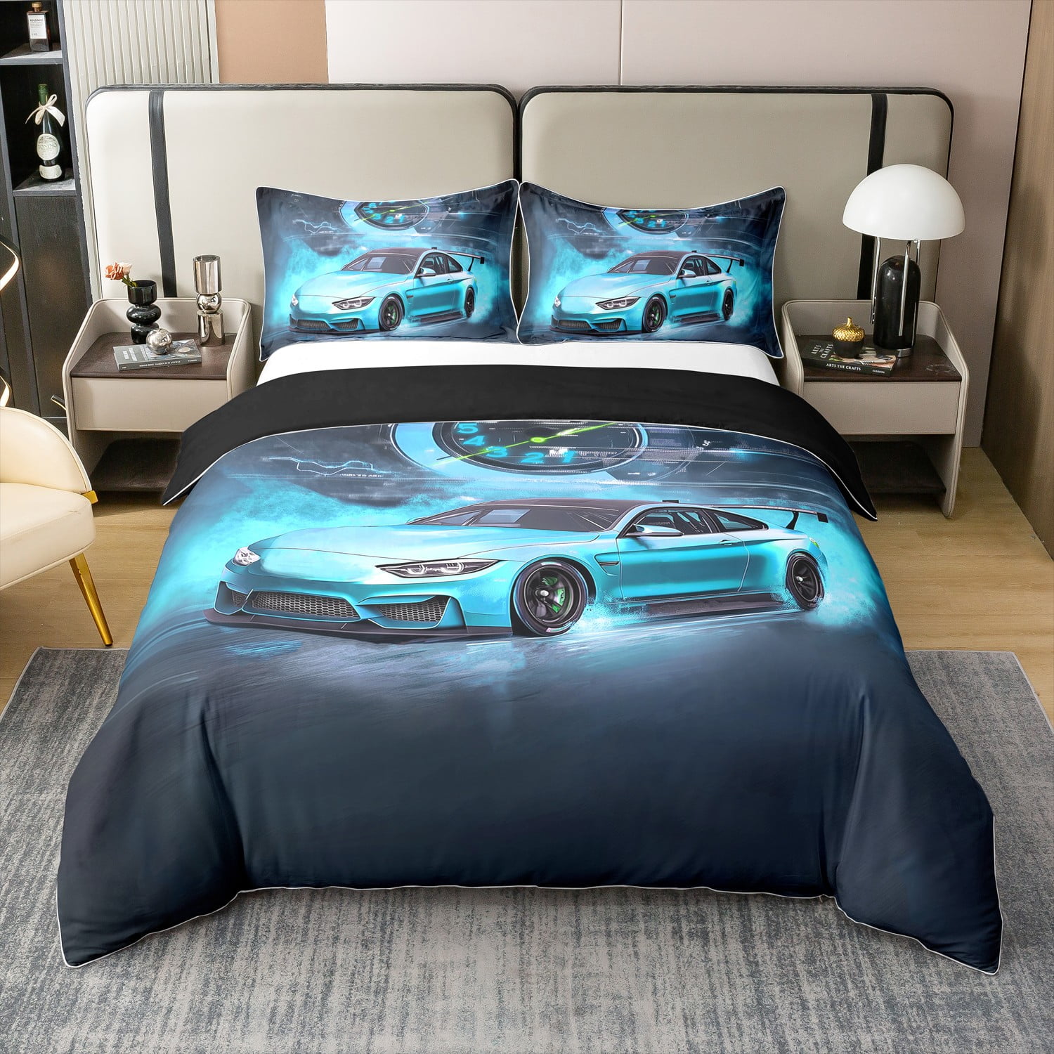 Erosebridal Blue Speed Racing Car 100% Cotton Duvet Cover Full Size ...
