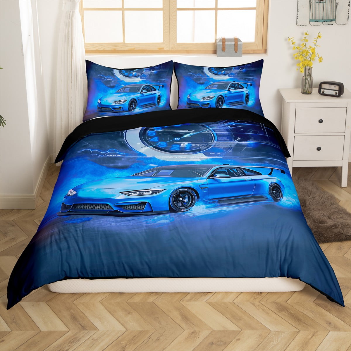 Erosebridal Blue Speed Racing Car Duvet Cover Queen, Extreme Sports ...