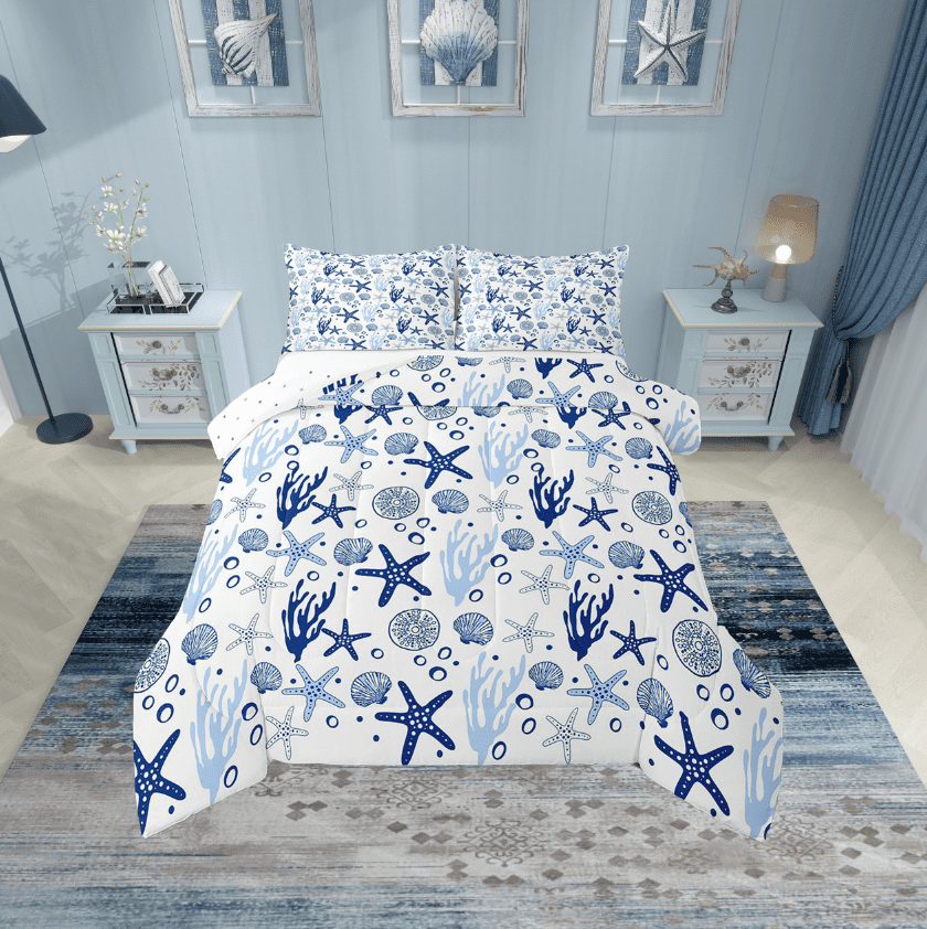 Erosebridal Blue Starfish Bedding Twin Comforter Set,Marine Animal Down ...