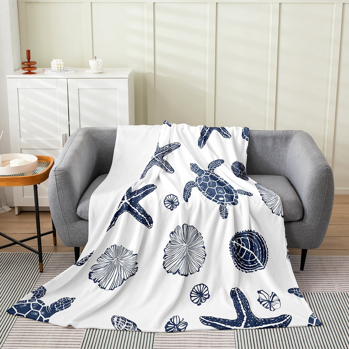 Erosebridal Blue Starfish Throw Blanket for Couch, Sea Turtle Plush ...
