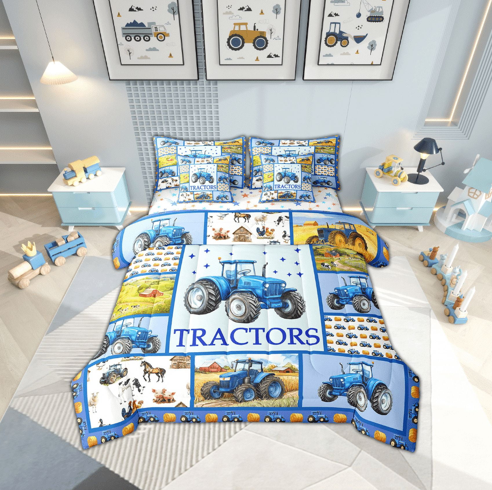 Erosebridal Blue Tractors Bed in a Bag Queen size , Construction ...