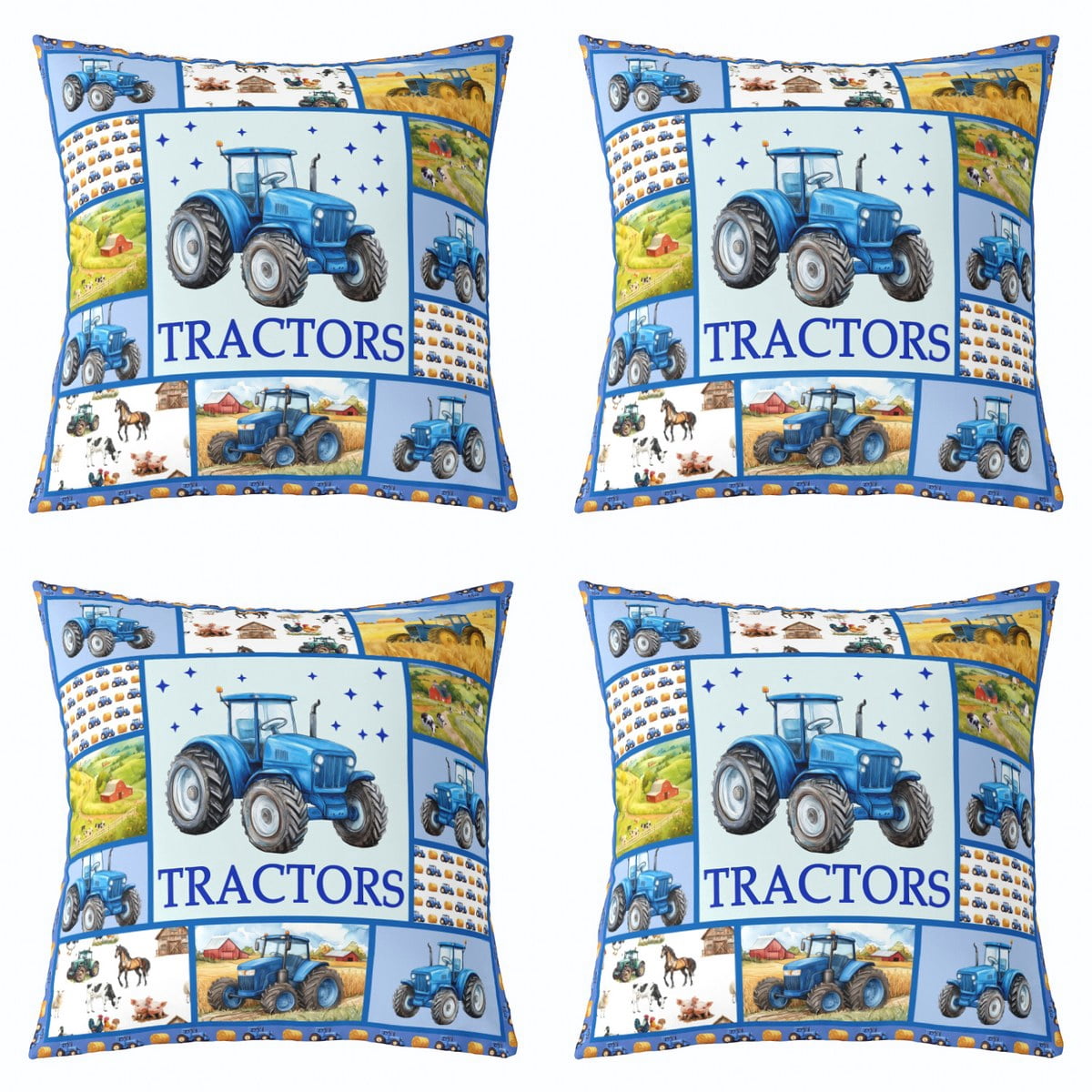 Erosebridal Blue Tractors Pillow Cases Set of 4 for Kids Boys ...