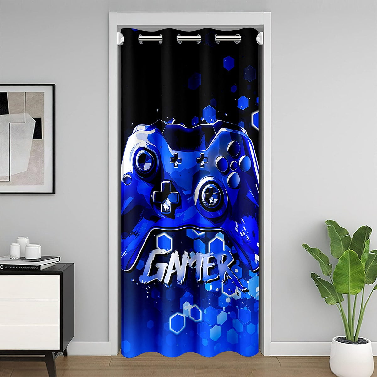 Erosebridal Blue Video Game Door Curtain Panel 80"x42",Geometric ...