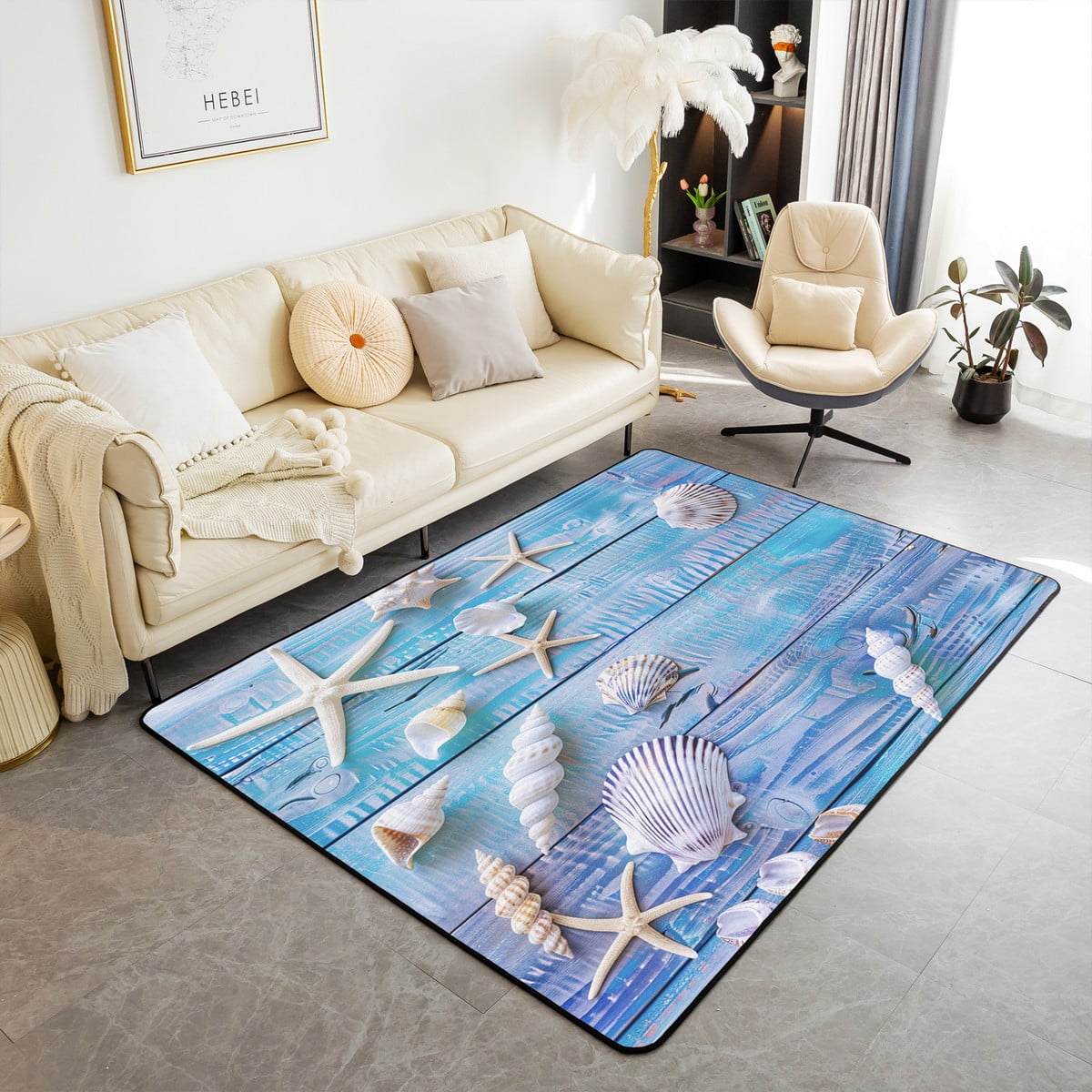 Erosebridal Blue Vintage Wooden Indoor Floor Mat 3x5,Starfish Sea Shell ...